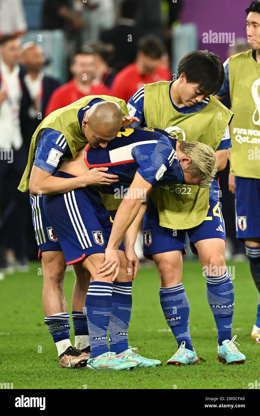 Doha, Qatar on December 5, 2022. Daizen Maeda and Takuma Asano of Japan ...