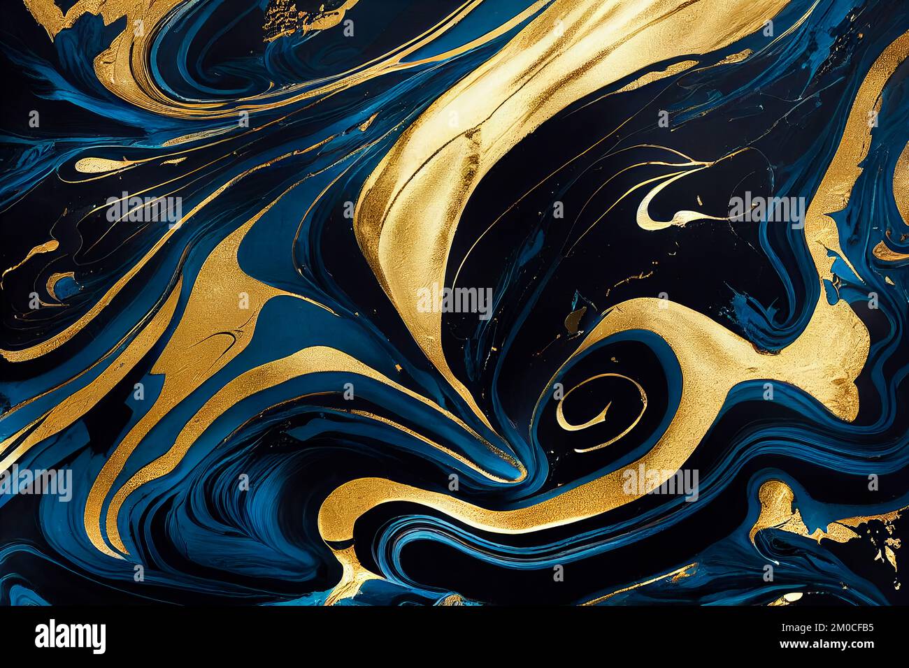 Navi blue and gold marble abstract background. Decorative acrylic paint ...