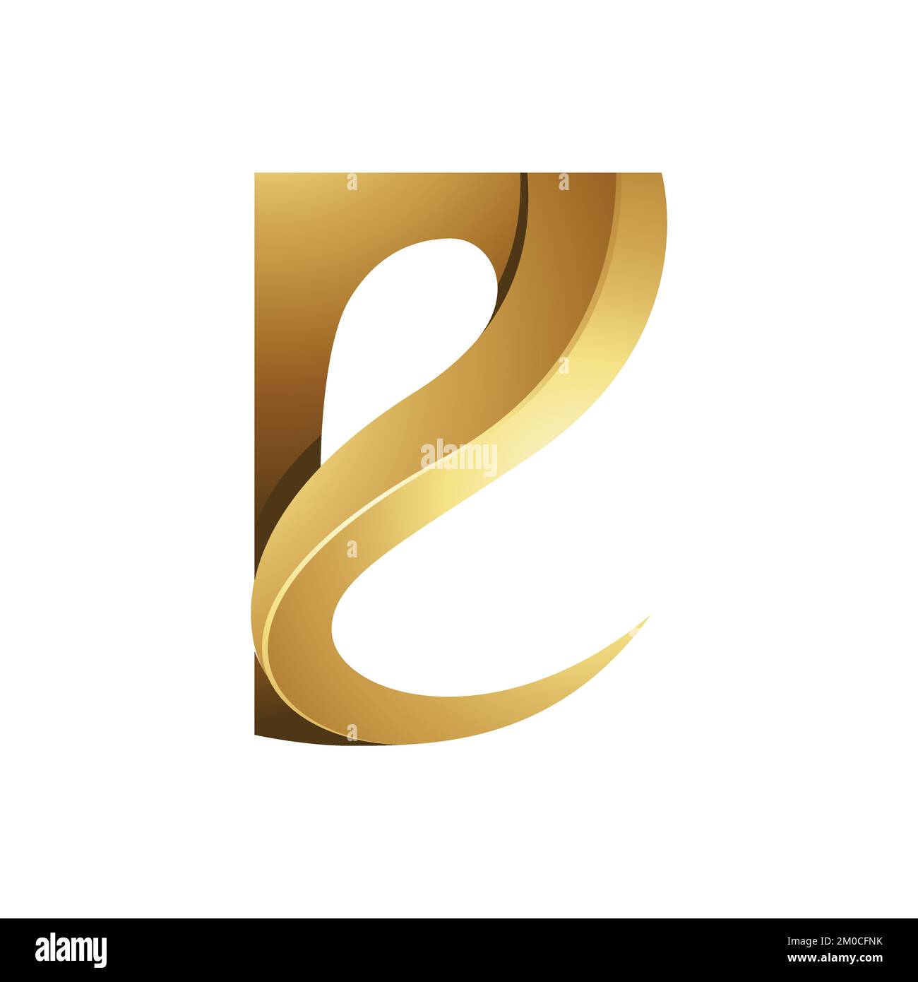 Golden Embossed Curvy and Spiky Letter E on a White Background Stock ...
