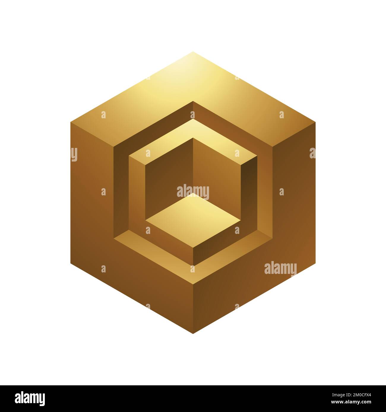 Golden Embossed Hexagonal Cube Shapes on a White Background Stock ...