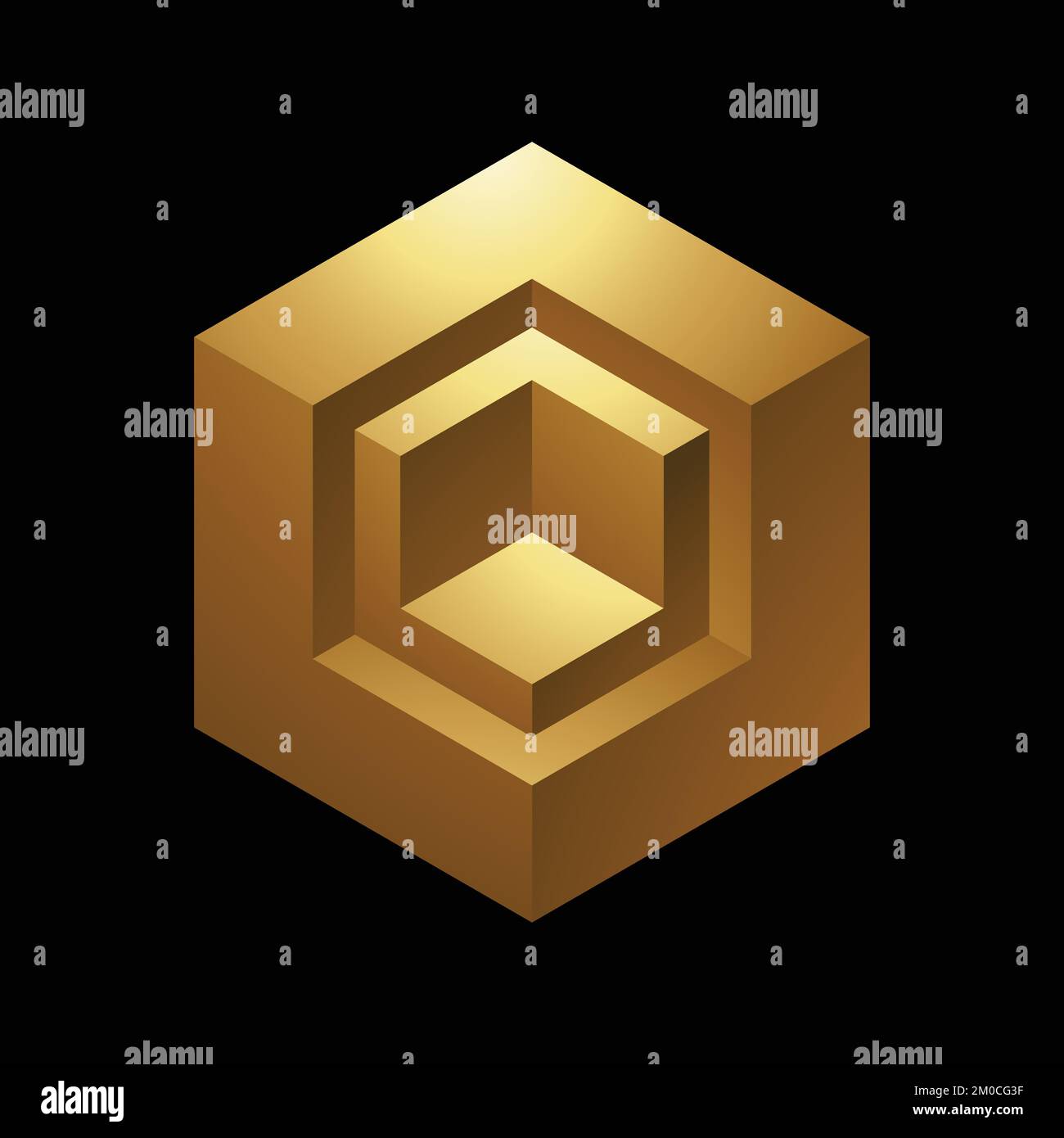 Golden Embossed Hexagonal Cube Shapes on a Black Background Stock ...