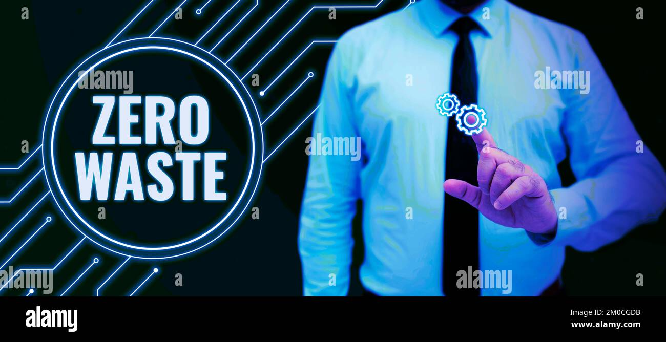 Text sign showing Zero Waste. Business approach industrial responsibility includes composting ...
