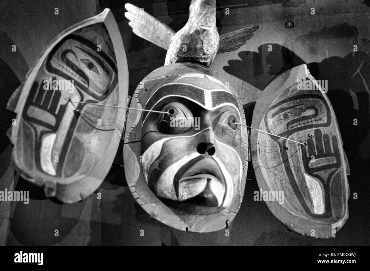 A carving of a face, mask inside the National Museum of the American ...