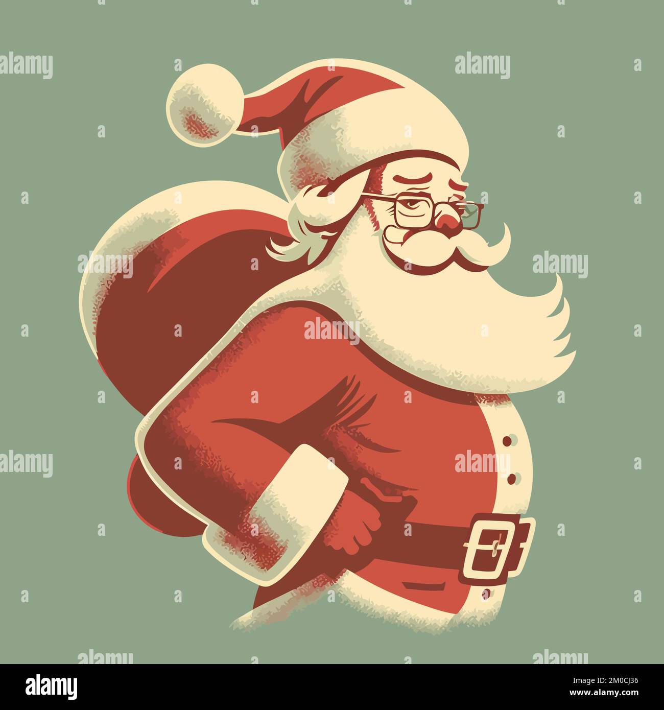 A cartoonish 2D illustration of a proud Santa Claus with his gift sack ...