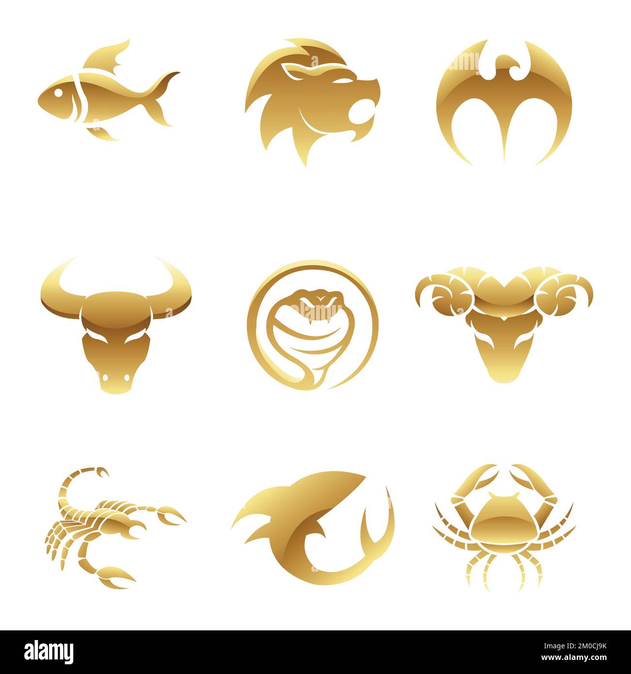 Golden Glossy Animal Icons on a White Background Stock Vector Image ...