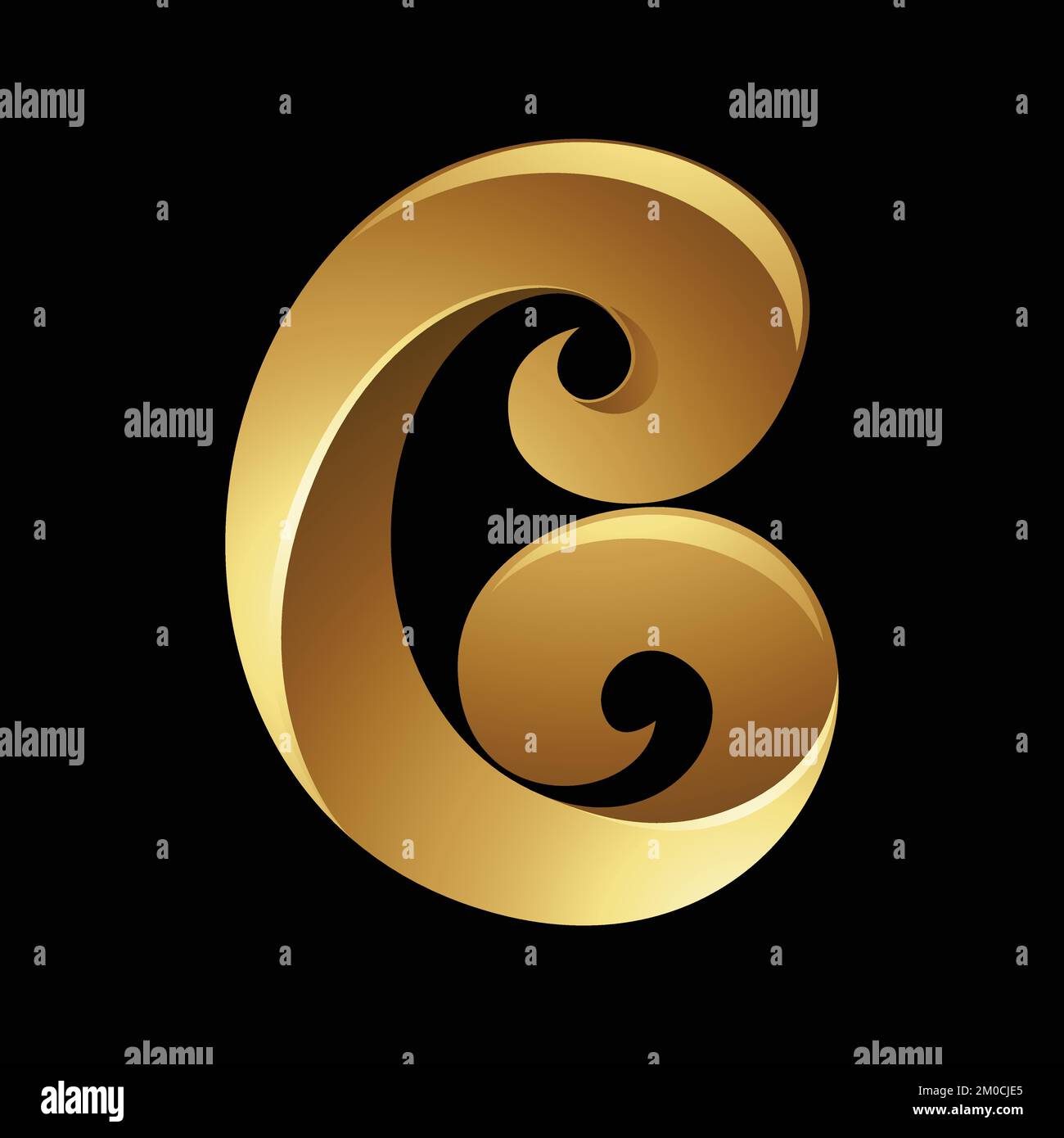 Golden Glossy Curvy Letter C on a Black Background Stock Vector Image ...