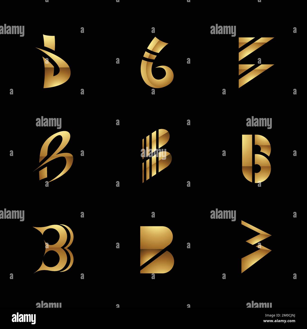 Golden Glossy Letter B Icons on a Black Background Stock Vector Image ...