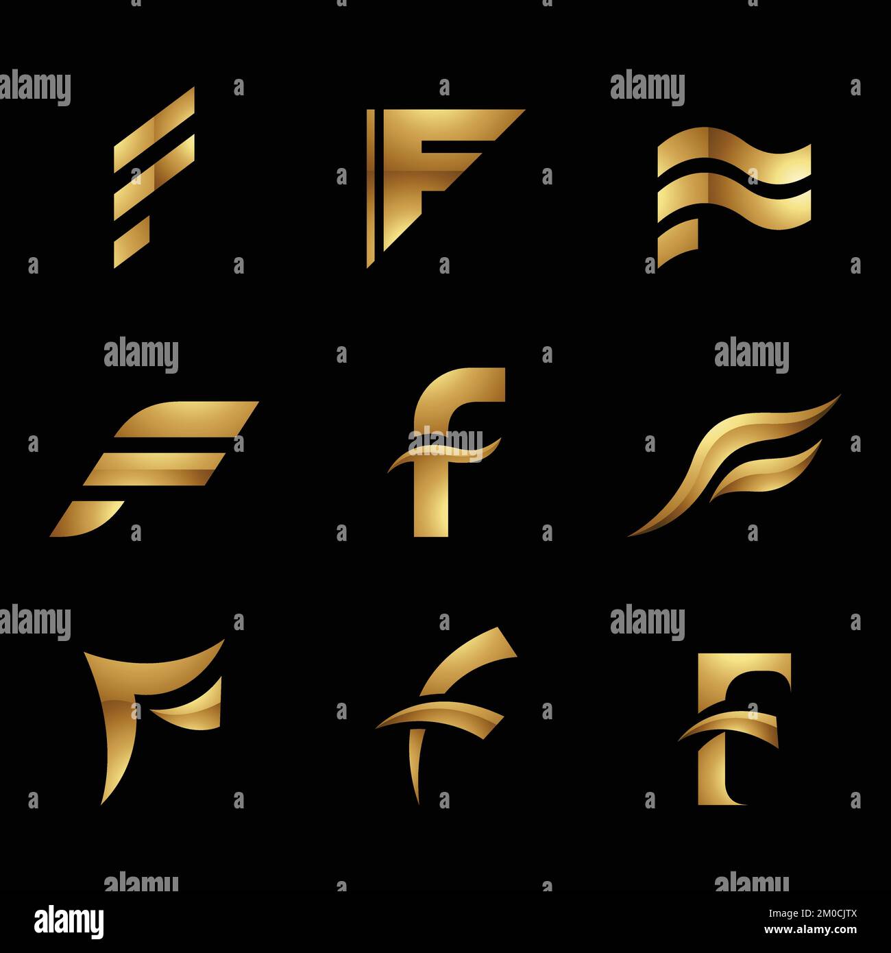 Golden Glossy Letter F Icons on a Black Background Stock Vector Image ...