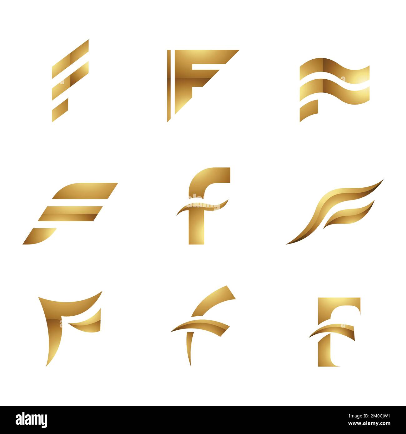 Golden Glossy Letter F Icons on a White Background Stock Vector Image ...