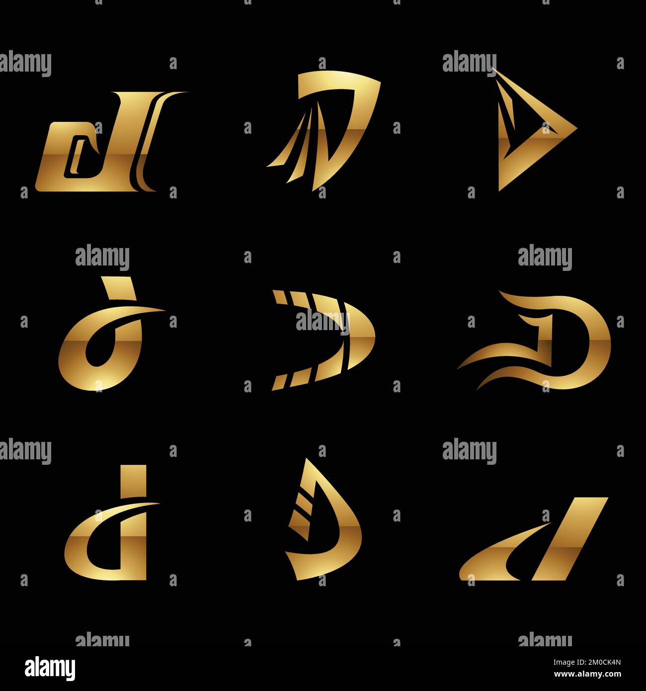 Golden Glossy Letter D Icons on a Black Background Stock Vector Image ...