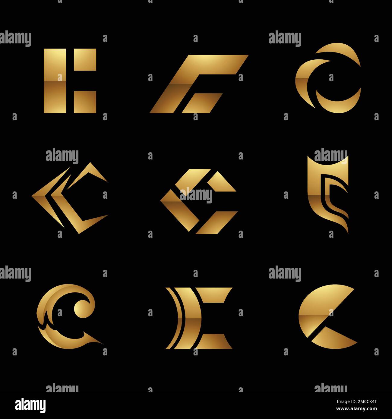 Golden Glossy Letter C Icons on a Black Background Stock Vector Image ...