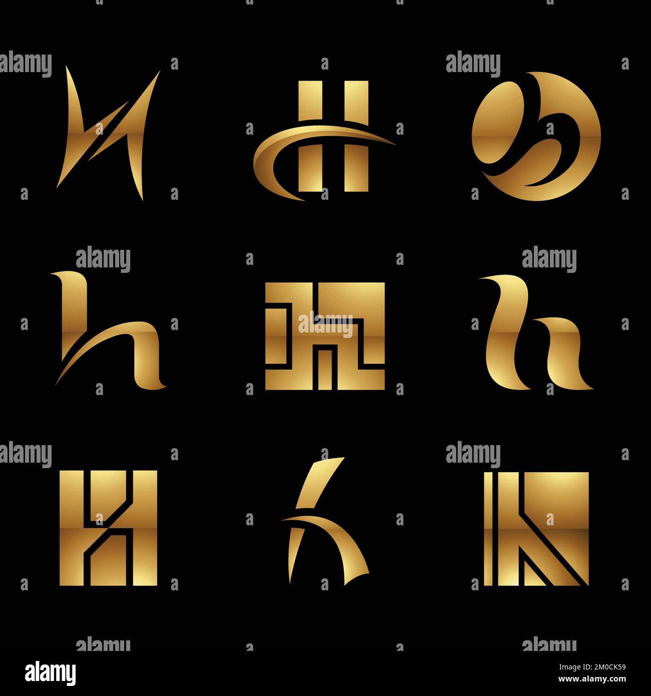 Golden Glossy Letter H Icons on a Black Background Stock Vector Image ...