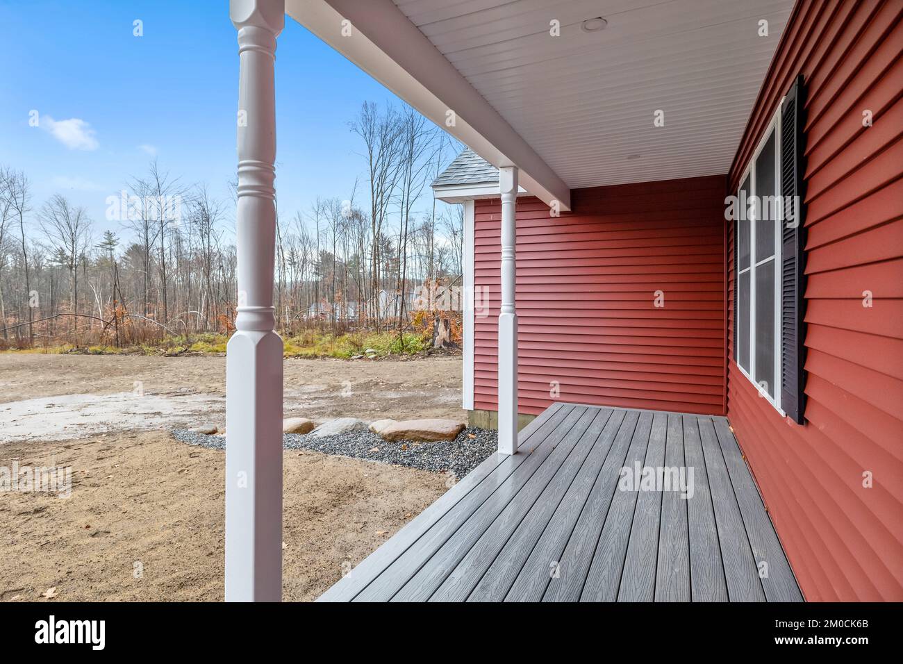 The porch of a contemporary and modern ranch-style house in the ...