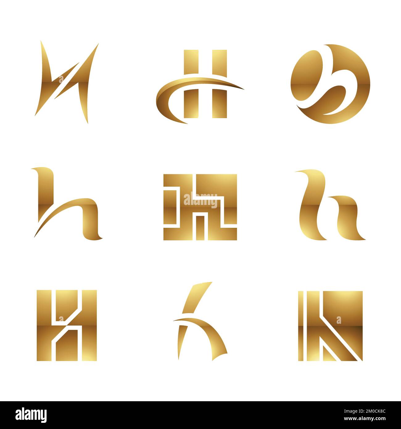 Golden Glossy Letter H Icons on a White Background Stock Vector Image ...