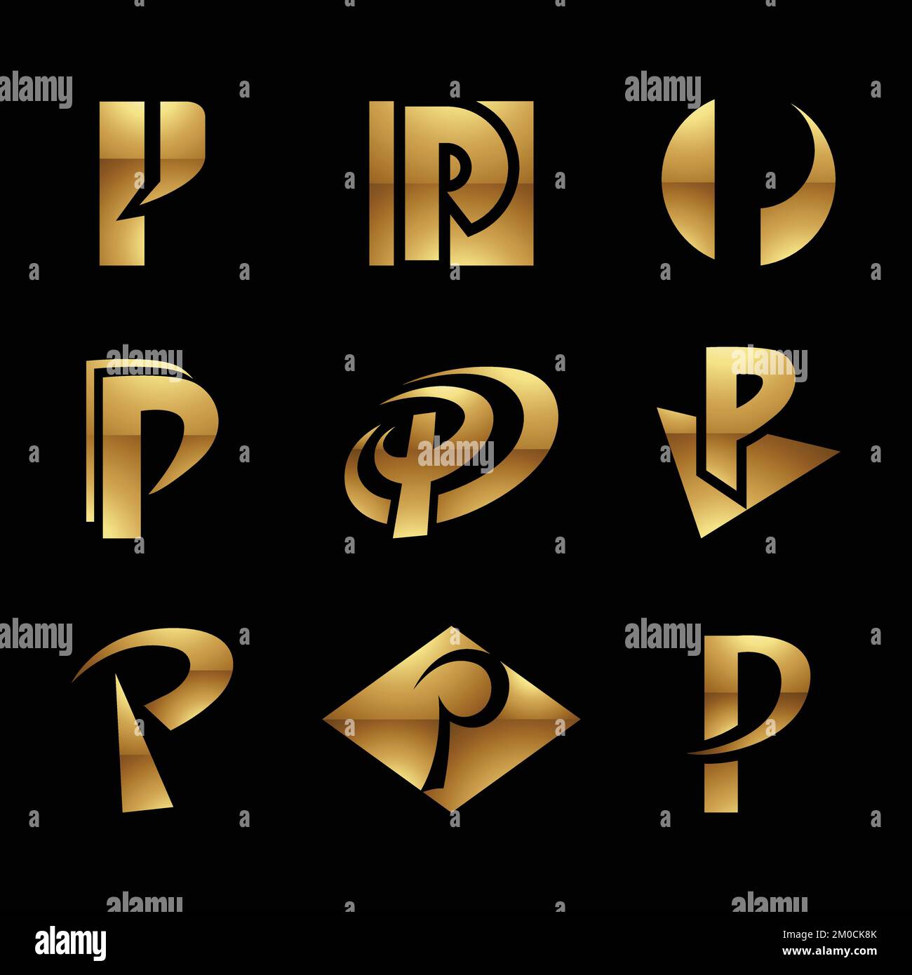 Golden Glossy Letter P Icons on a Black Background Stock Vector Image ...