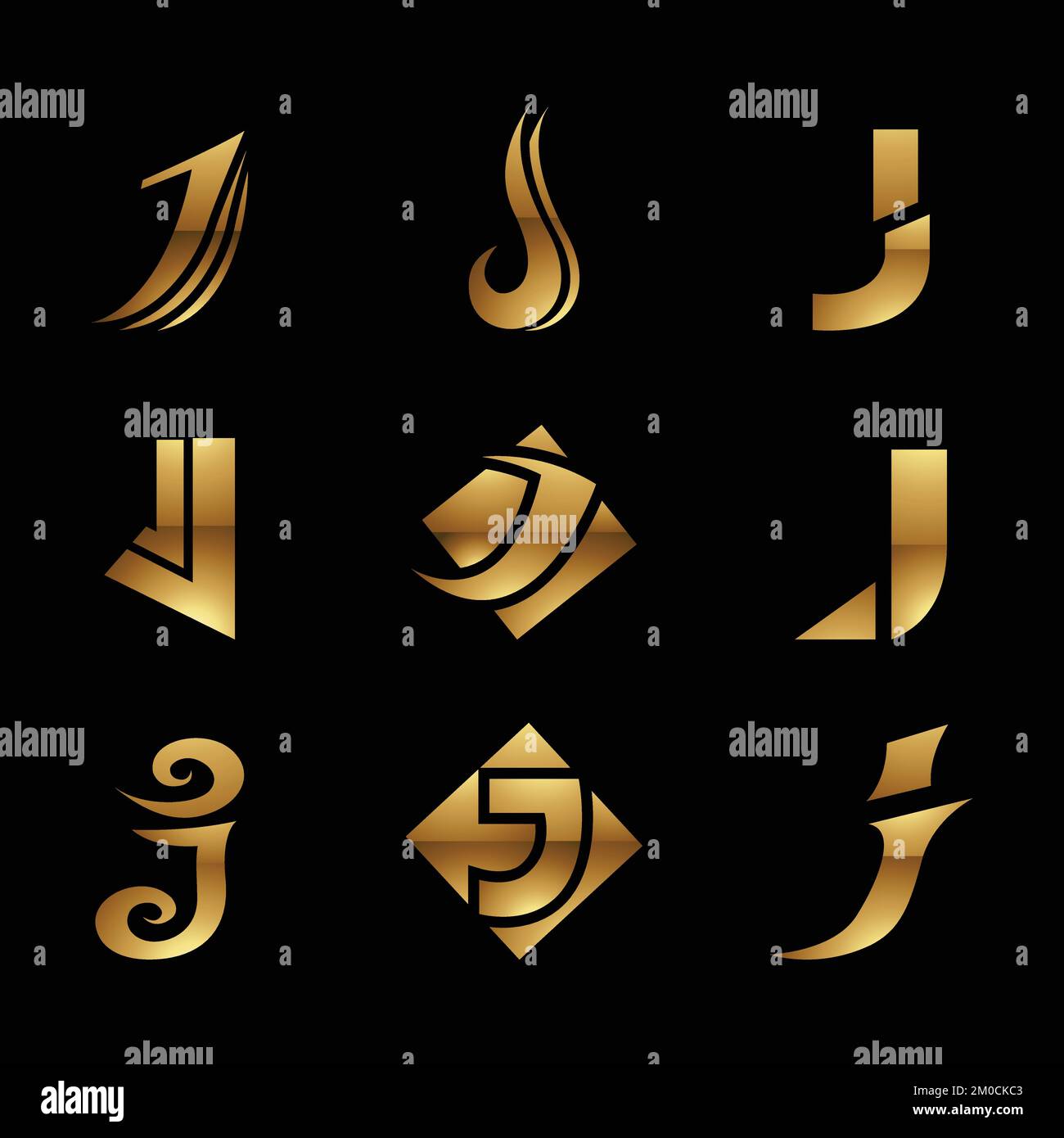Golden Glossy Letter J Icons on a Black Background Stock Vector Image ...