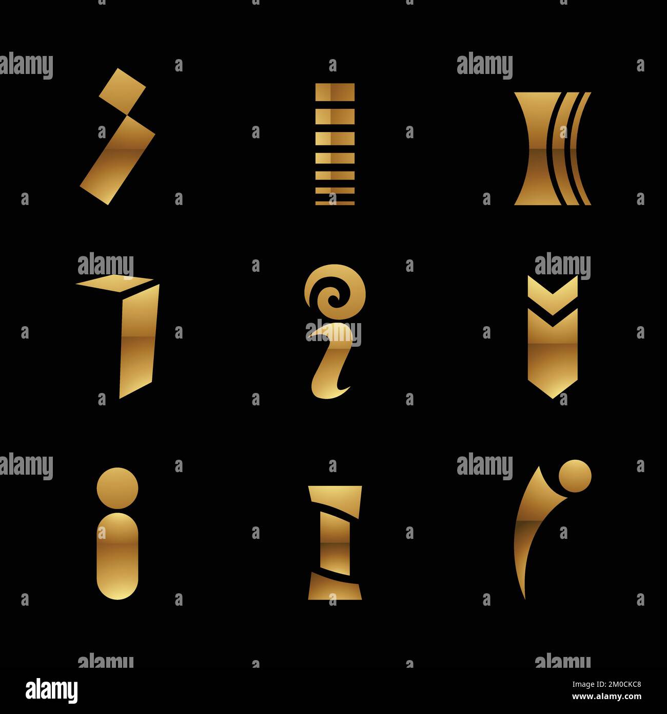 Golden Glossy Letter I Icons on a Black Background Stock Vector Image ...
