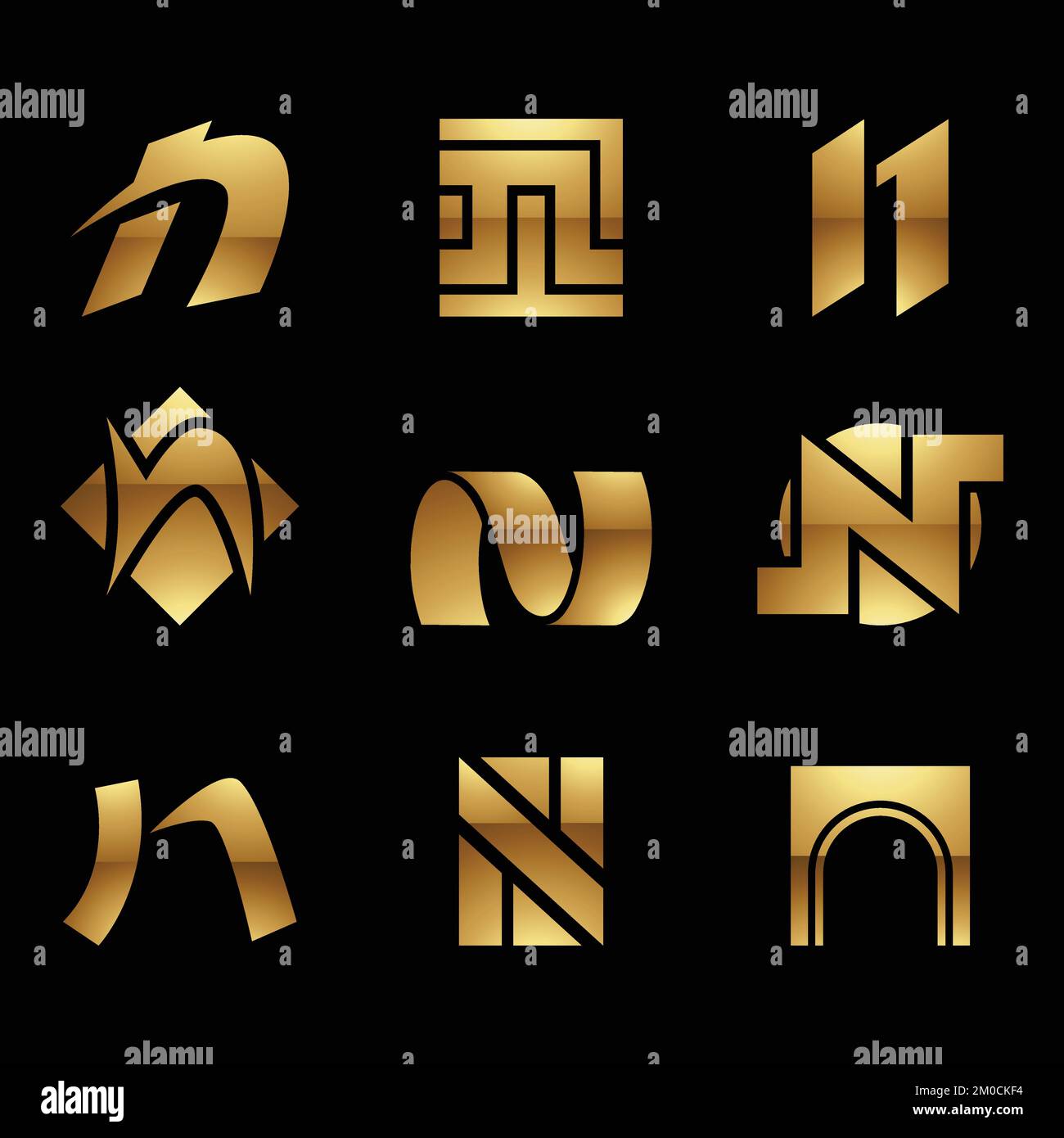 Golden Glossy Letter N Icons on a Black Background Stock Vector Image ...
