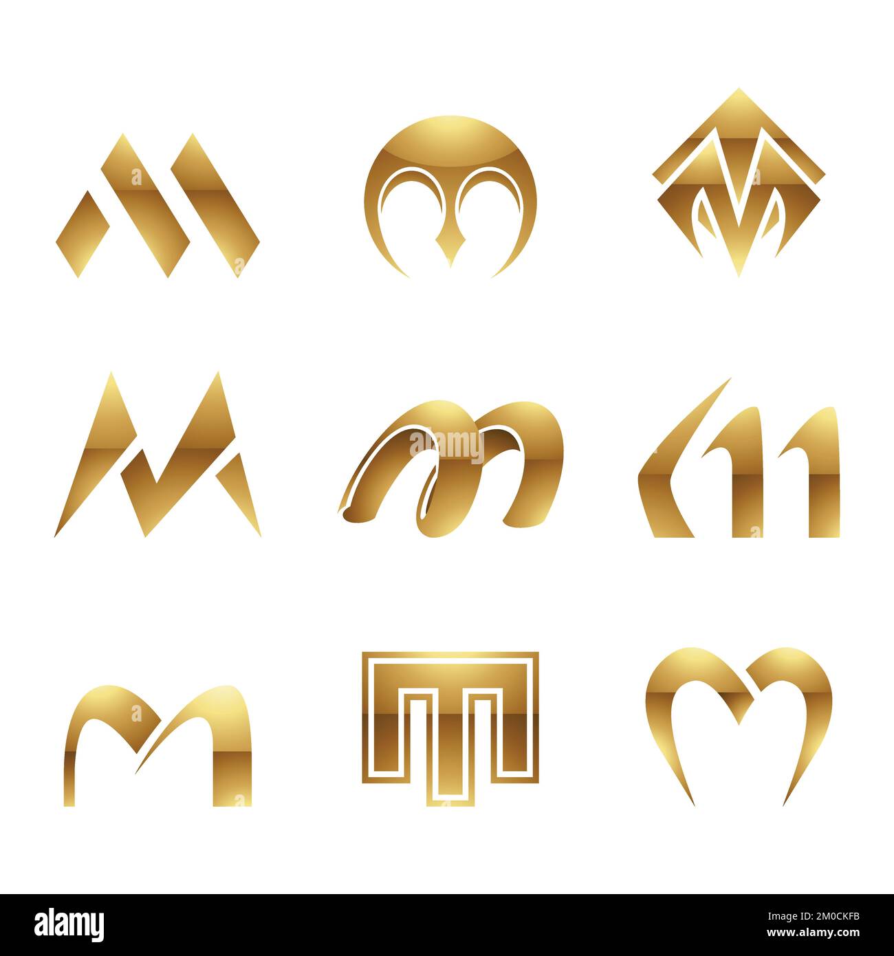 Golden Glossy Letter M Icons on a White Background Stock Vector Image ...