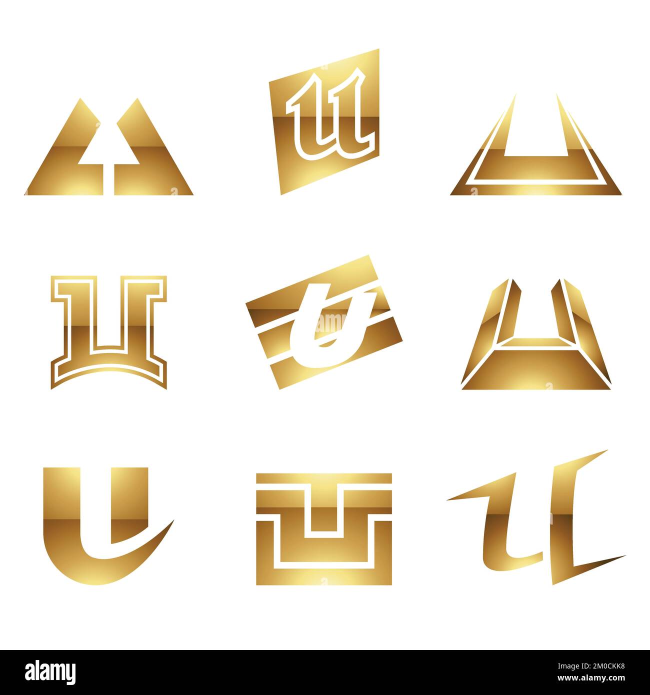 Golden Glossy Letter U Icons on a White Background Stock Vector Image ...