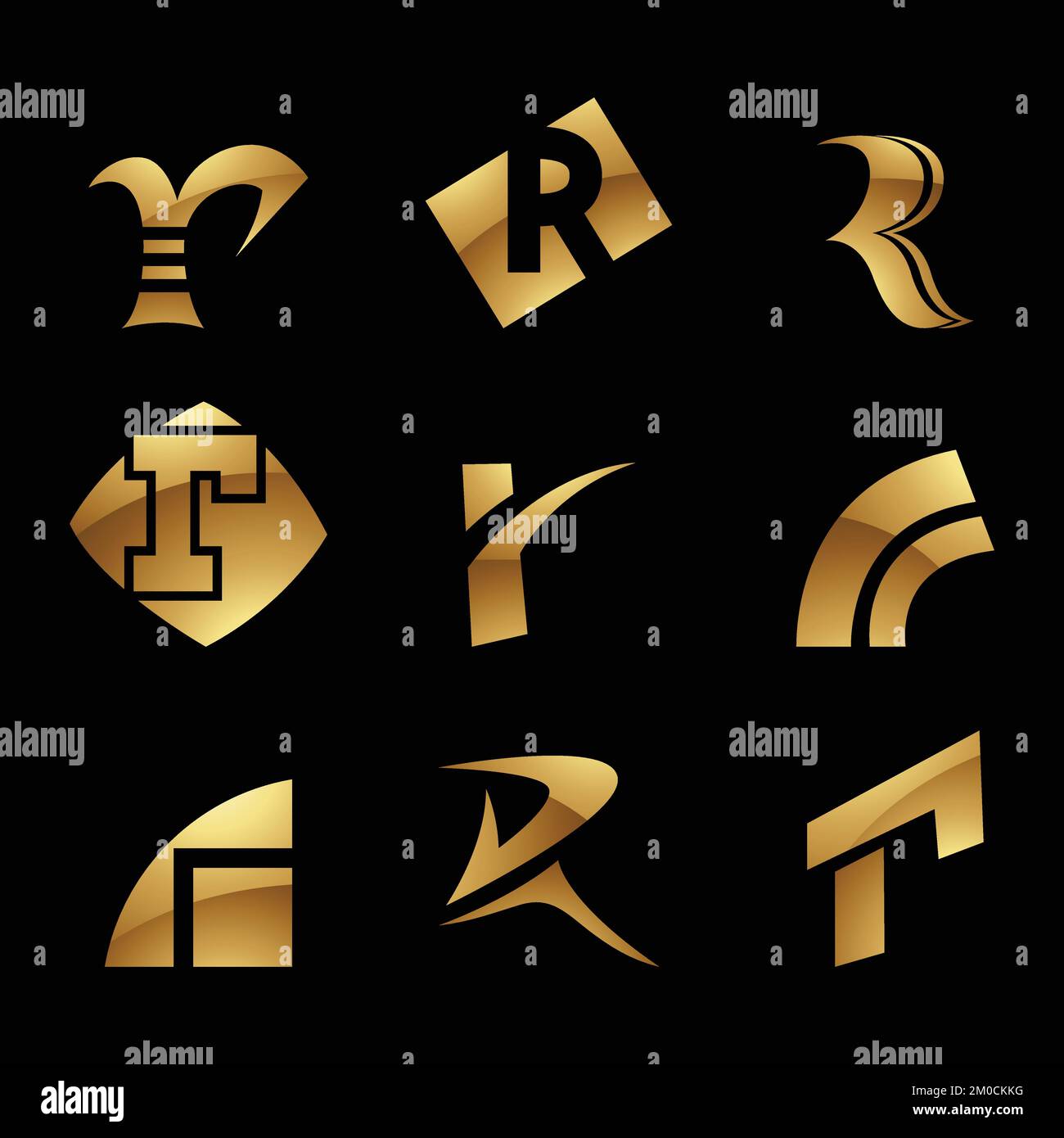 Golden Glossy Letter R Icons on a Black Background Stock Vector Image ...