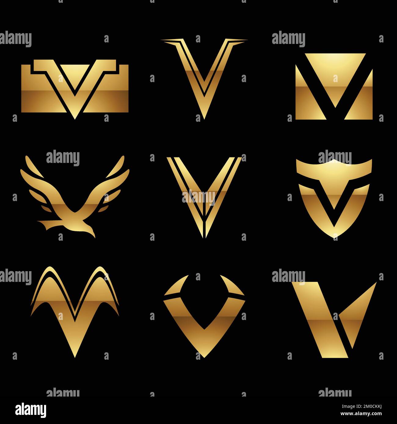 Golden Glossy Letter V Icons on a Black Background Stock Vector Image ...