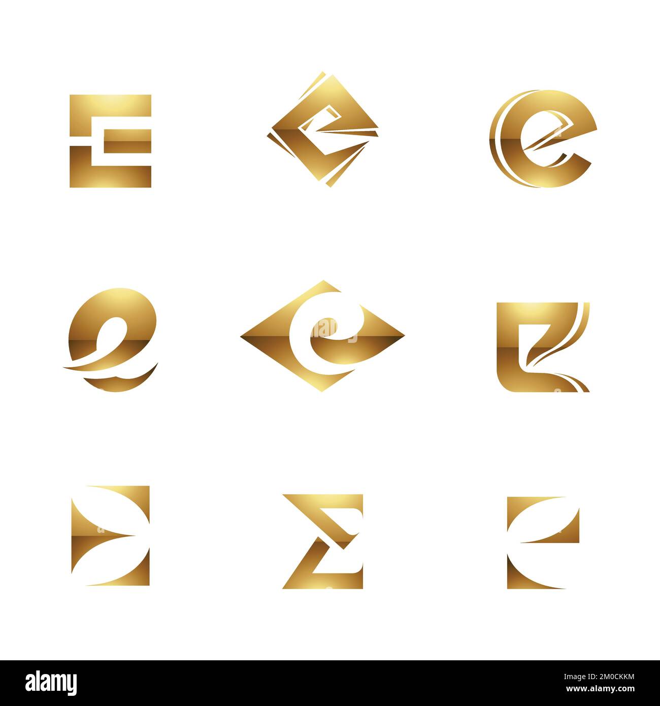 Golden Glossy Letter E Icons on a White Background Stock Vector Image ...