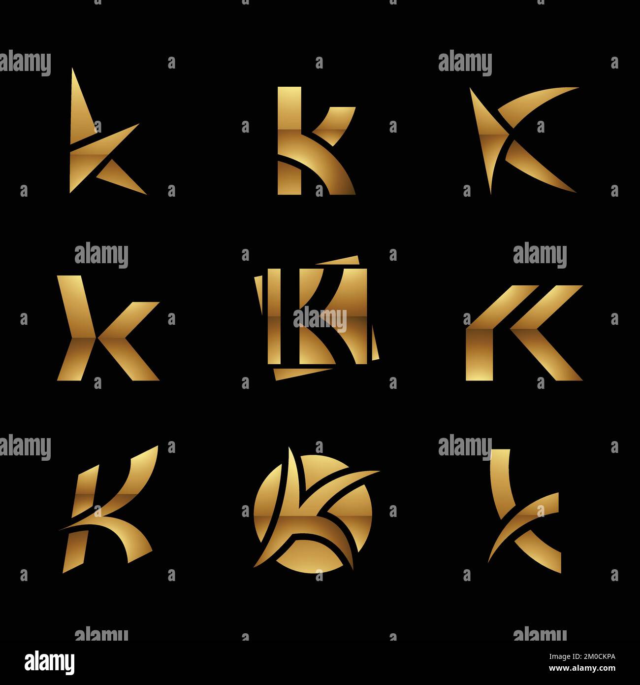 Golden Glossy Letter K Icons on a Black Background Stock Vector Image ...