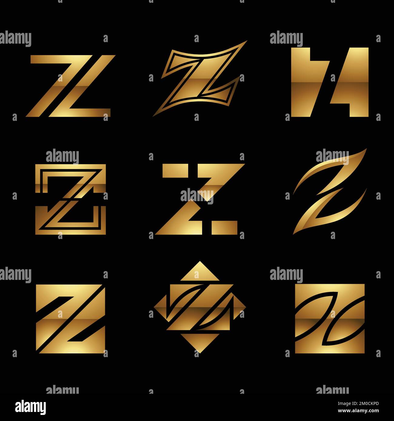 Golden Glossy Letter Z Icons on a Black Background Stock Vector Image ...
