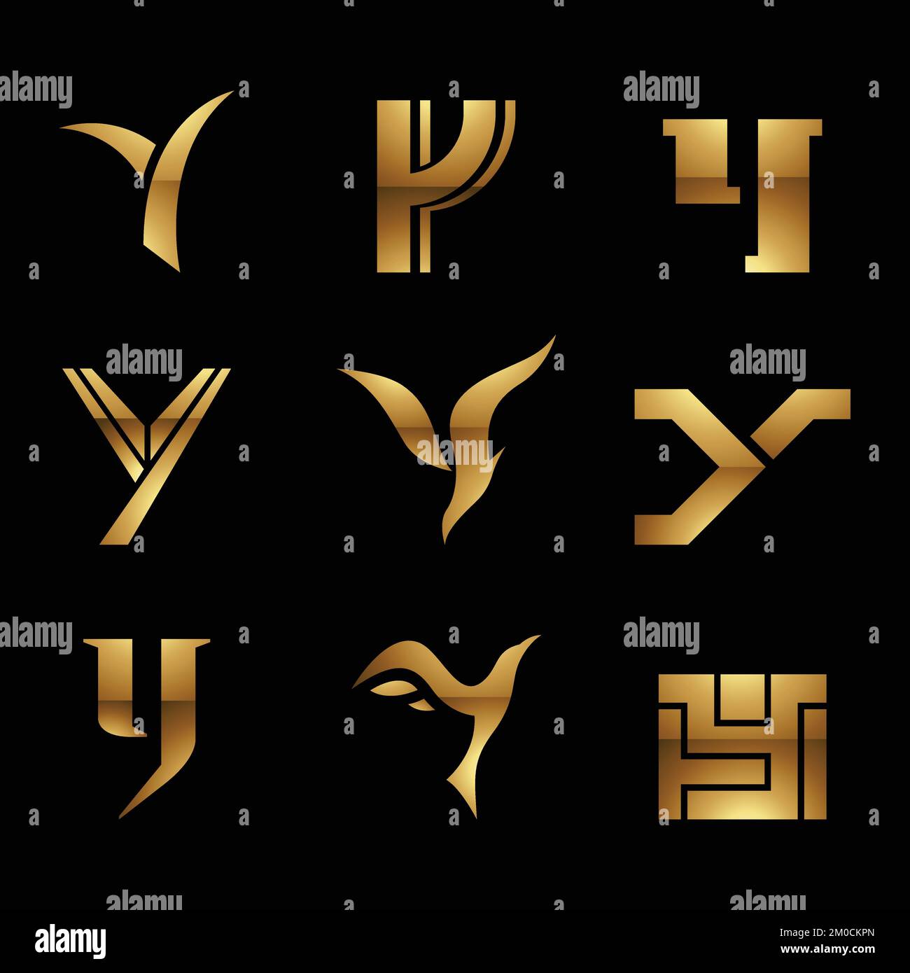 Golden Glossy Letter Y Icons on a Black Background Stock Vector Image ...