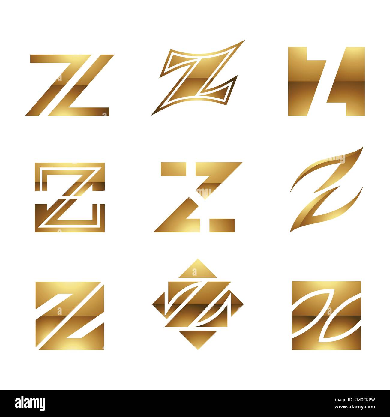 Golden Glossy Letter Z Icons on a White Background Stock Vector Image ...