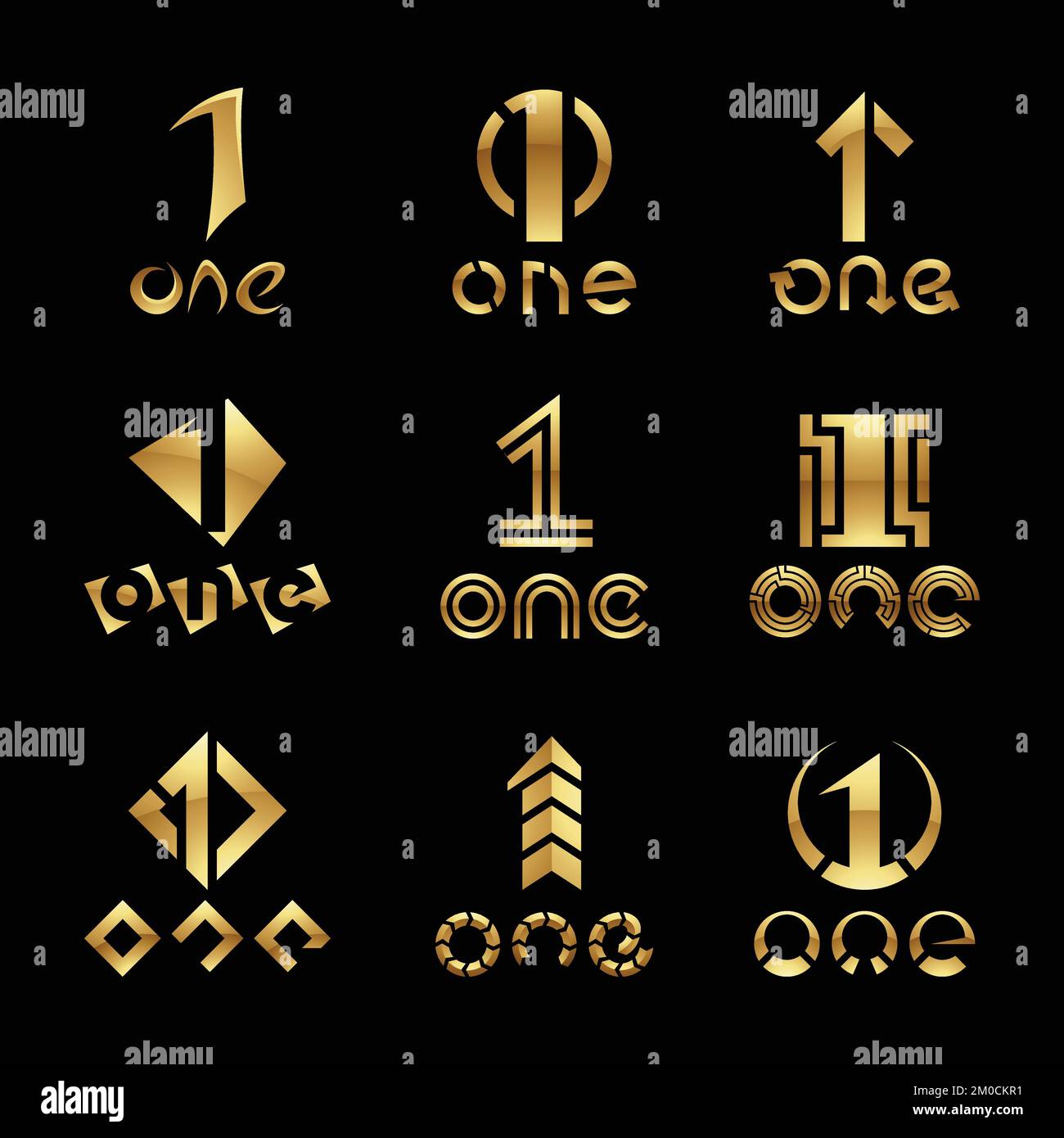 Golden Glossy Number 1 Icons on a Black Background Stock Vector Image ...