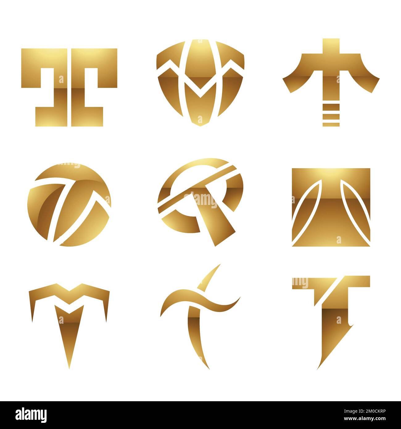 Golden Glossy Letter T Icons on a White Background Stock Vector Image ...