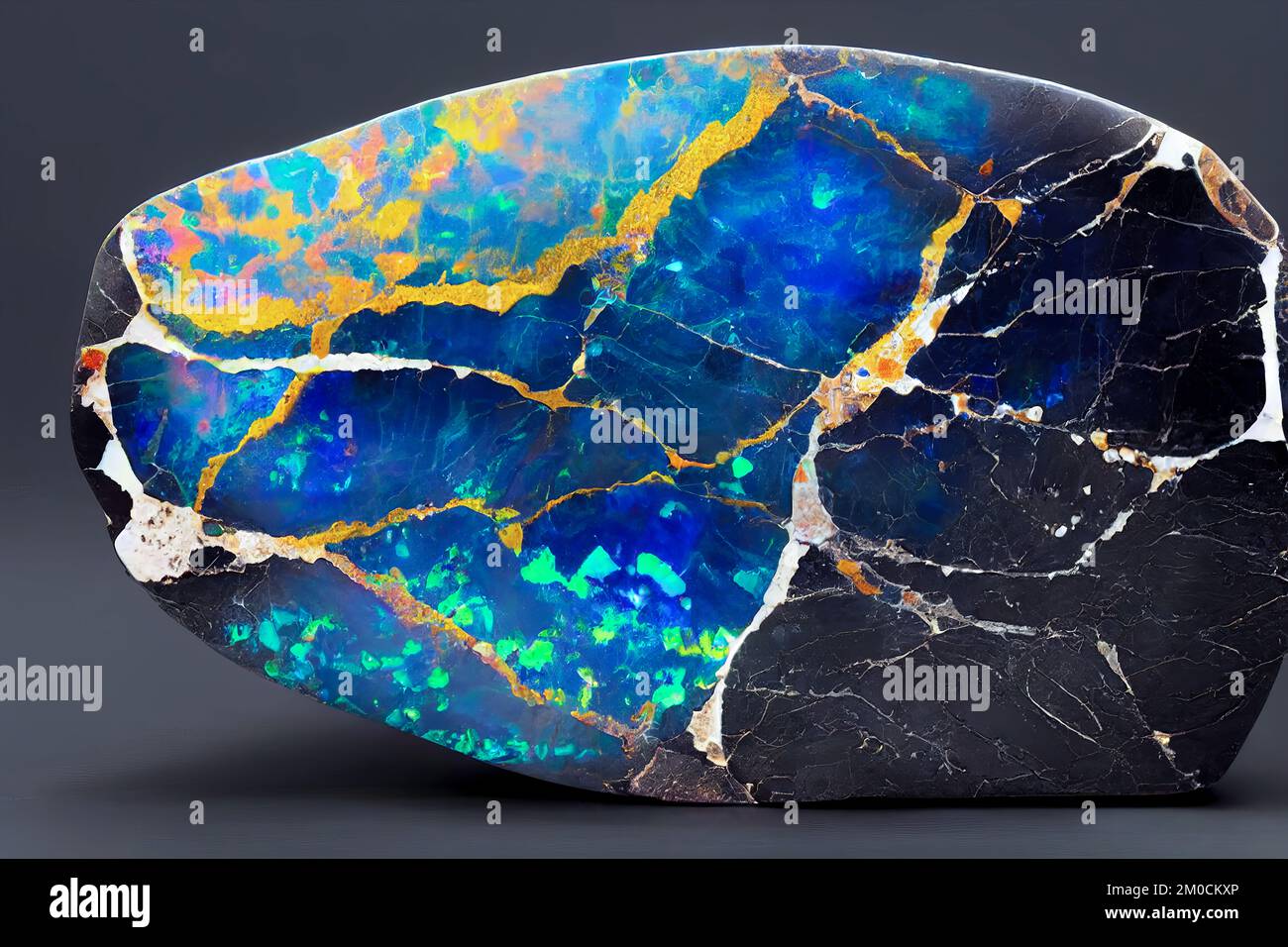 Blue and gold Opal stone abstract background. Decorative acrylic paint ...