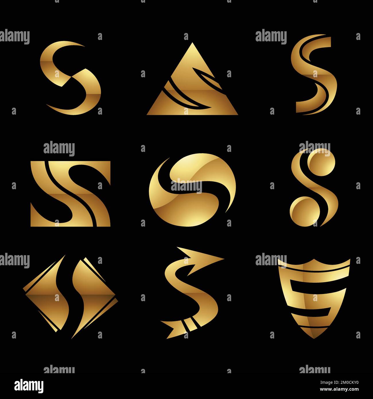 Golden Glossy Letter S Icons on a Black Background Stock Vector Image ...
