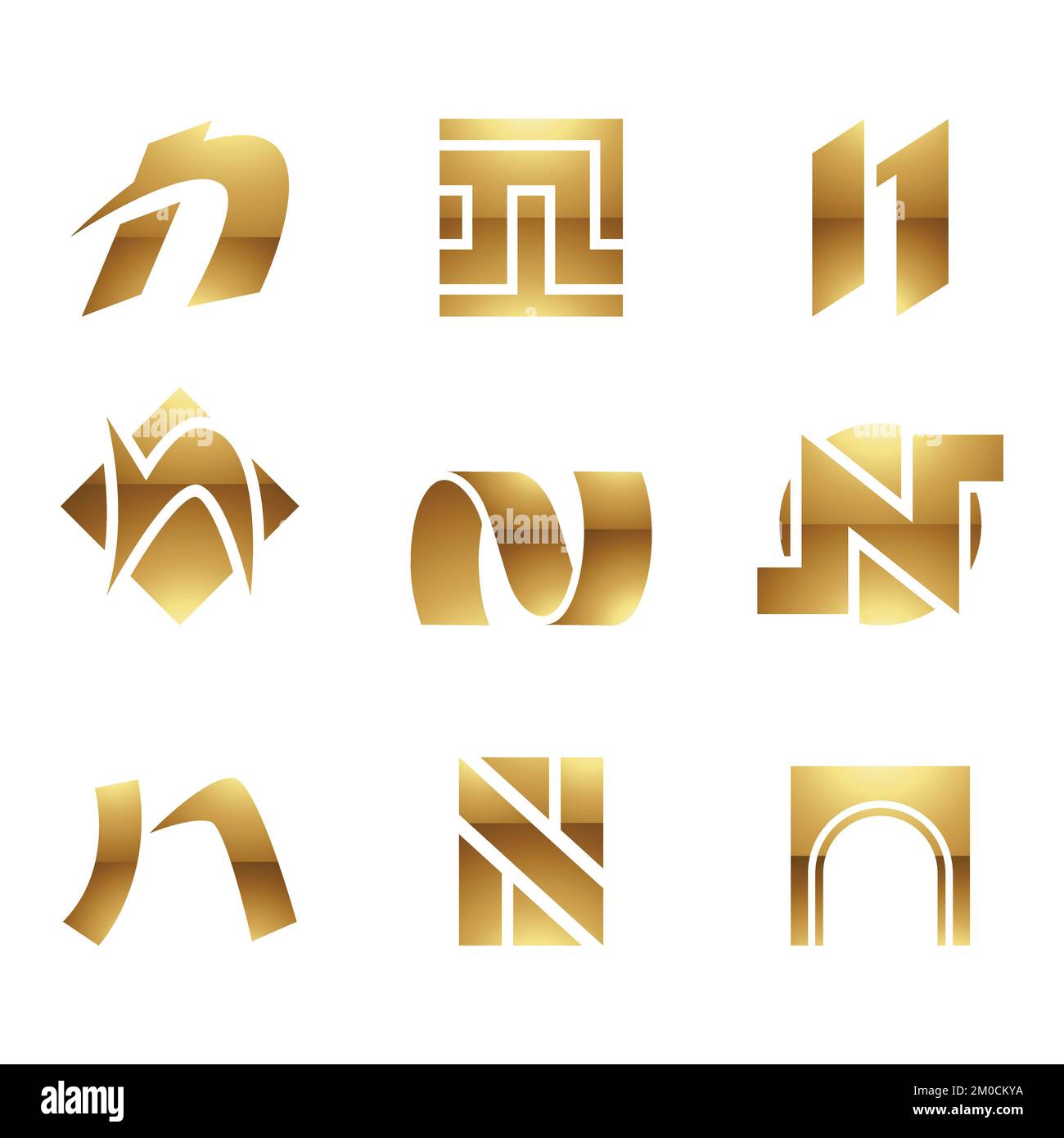 Golden Glossy Letter N Icons on a White Background Stock Vector Image ...