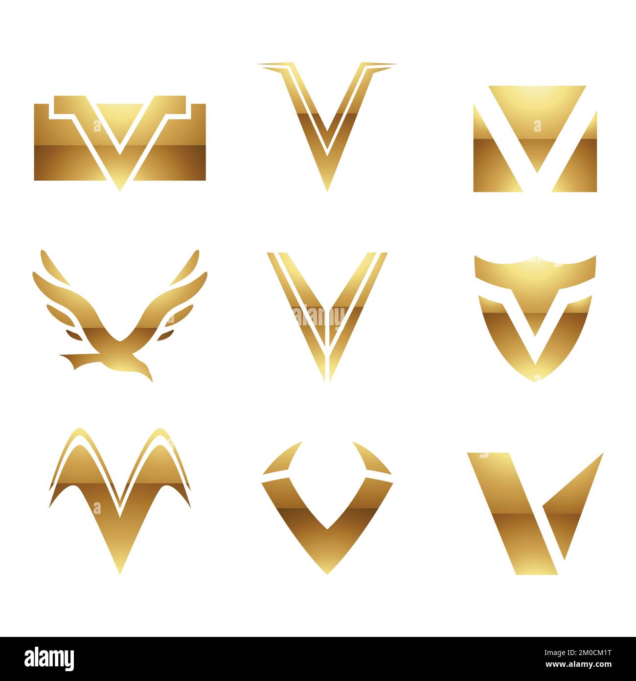 Golden Glossy Letter V Icons on a White Background Stock Vector Image ...