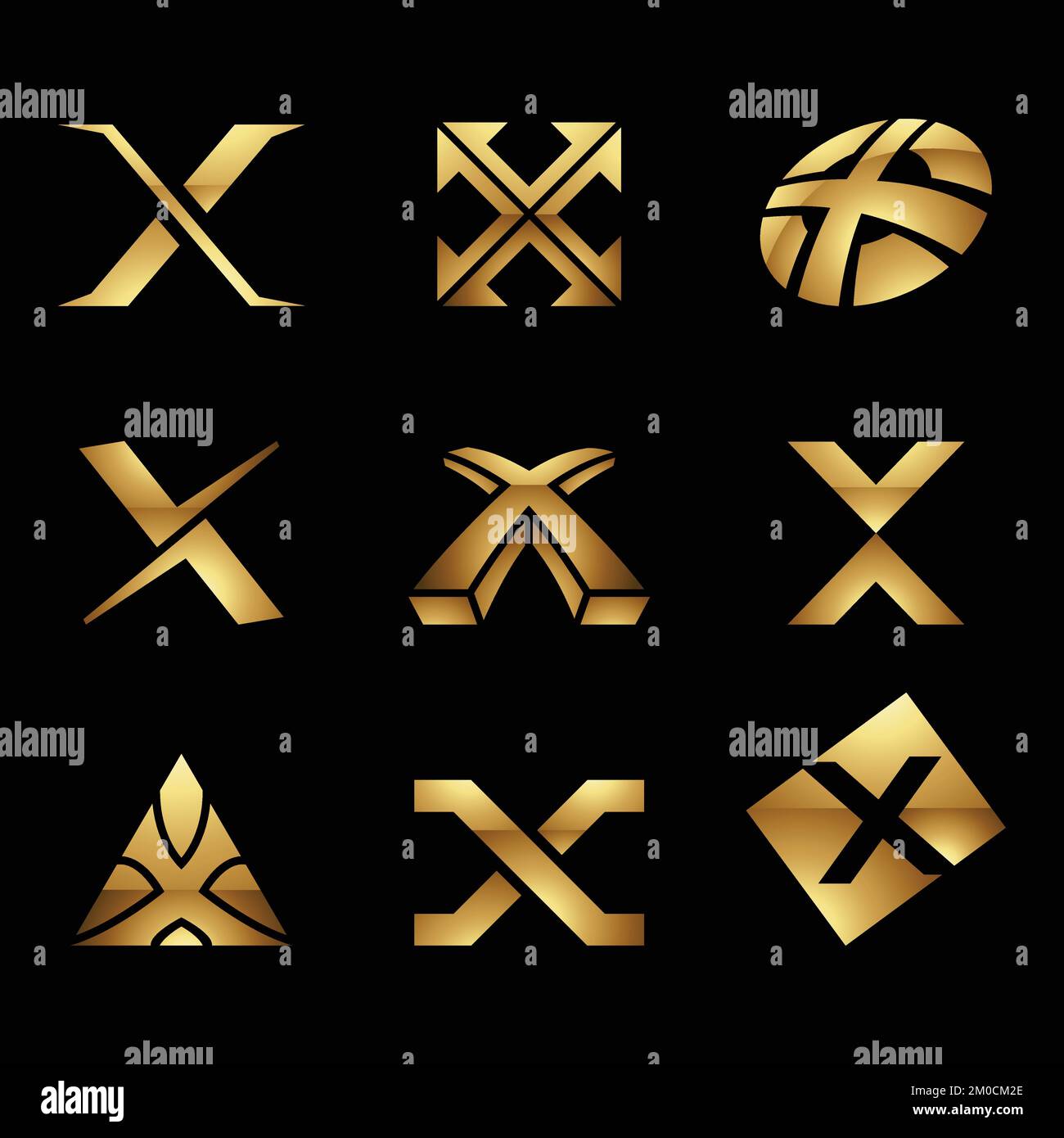 Golden Glossy Letter X Icons on a Black Background Stock Vector Image ...