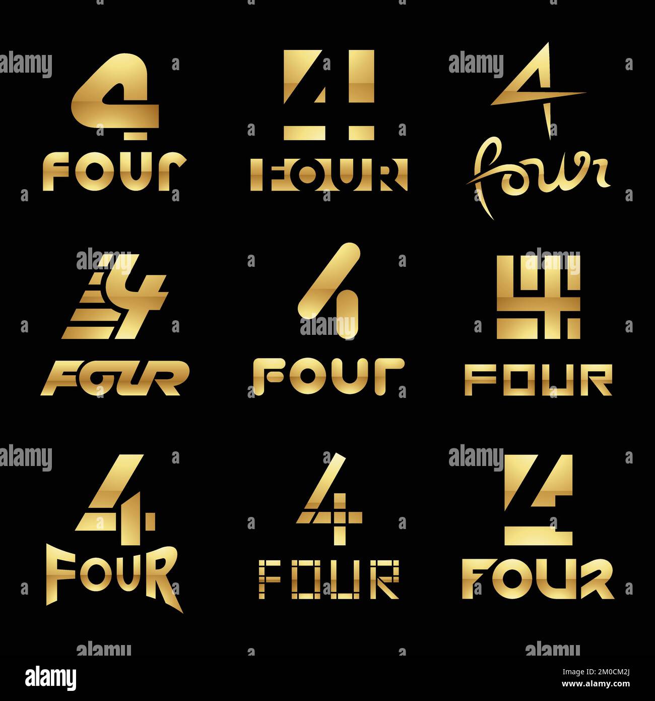 Golden Glossy Number 4 Icons on a Black Background Stock Vector Image ...