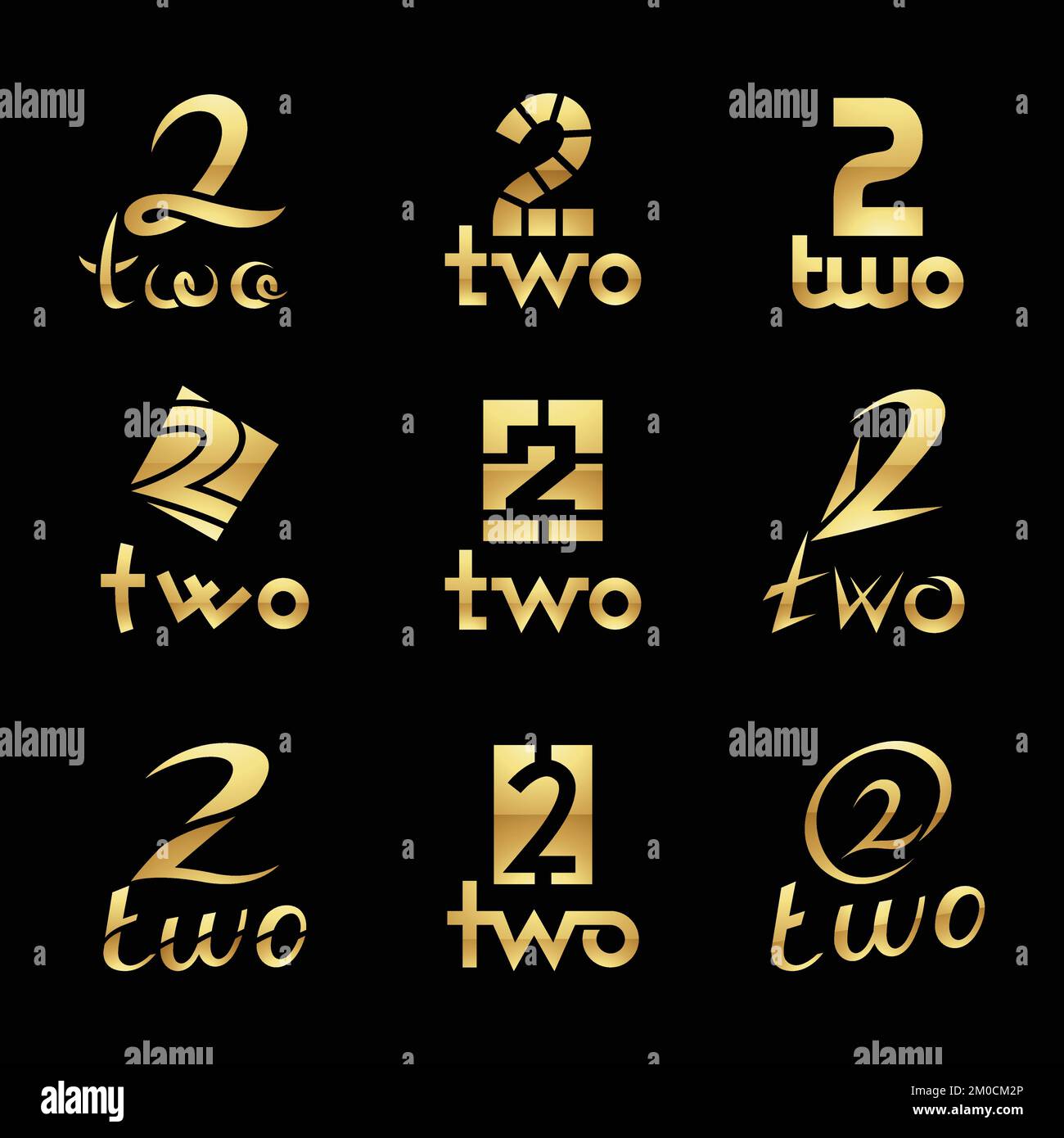 Golden Glossy Number 2 Icons on a Black Background Stock Vector Image ...