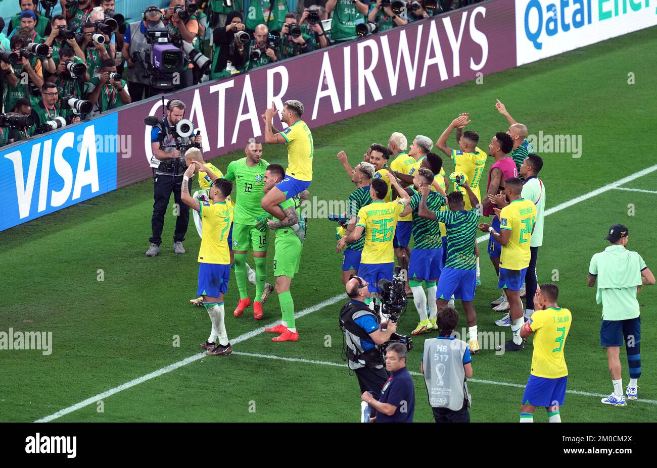 Brazil players celebrate following victory after the final whistle in ...