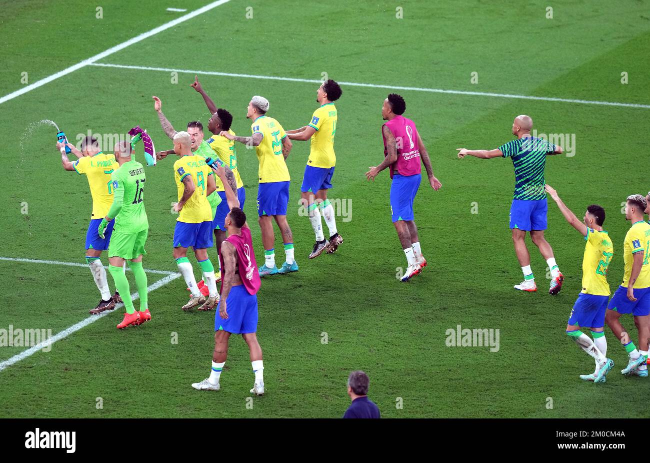 Brazil players celebrate following victory after the final whistle in ...