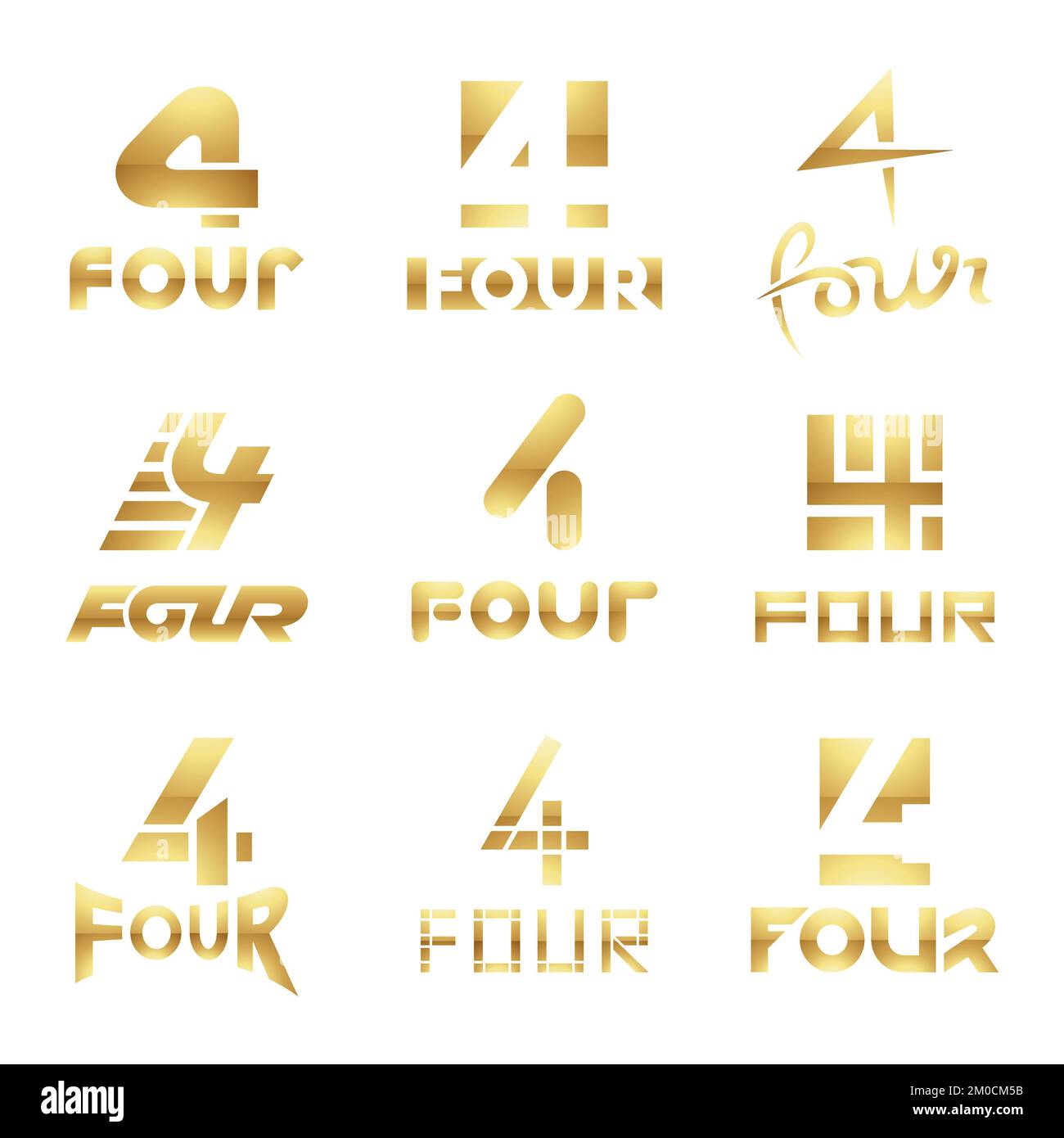 Golden Glossy Number 4 Icons on a White Background Stock Vector Image ...