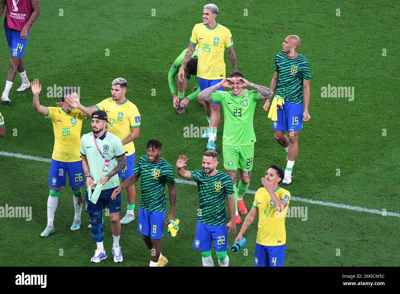 Brazil players celebrate following victory after the final whistle in ...