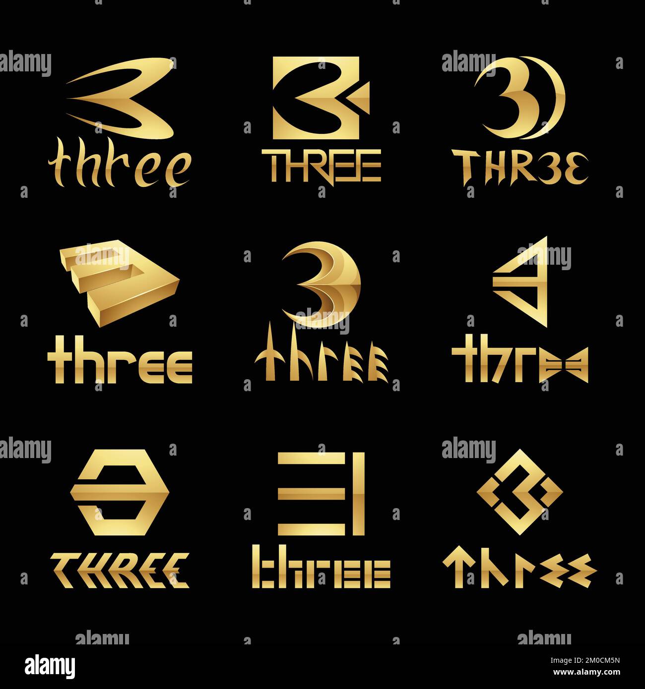 Golden Glossy Number 3 Icons on a Black Background Stock Vector Image ...