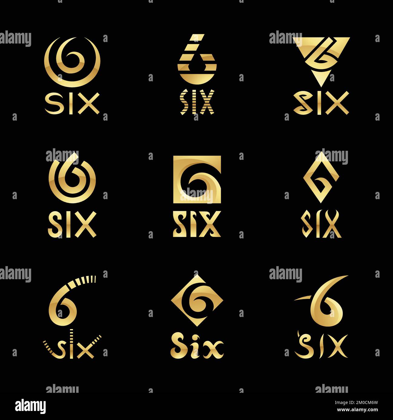 Golden Glossy Number 6 Icons on a Black Background Stock Vector Image ...