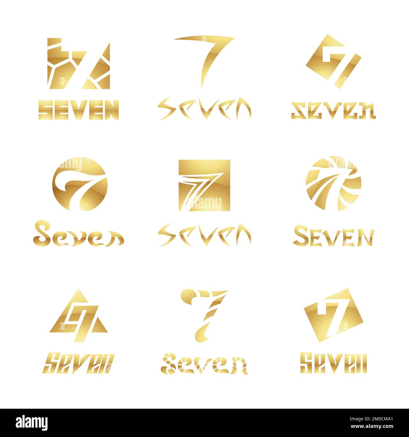 Golden Glossy Number 7 Icons on a White Background Stock Vector Image ...