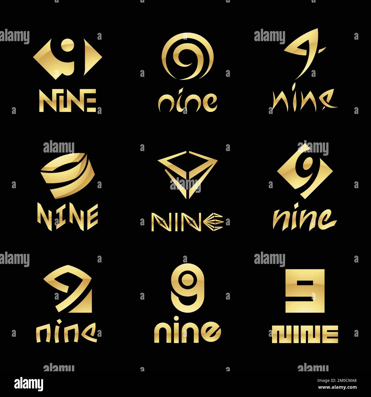 Golden Glossy Number 9 Icons on a Black Background Stock Vector Image ...