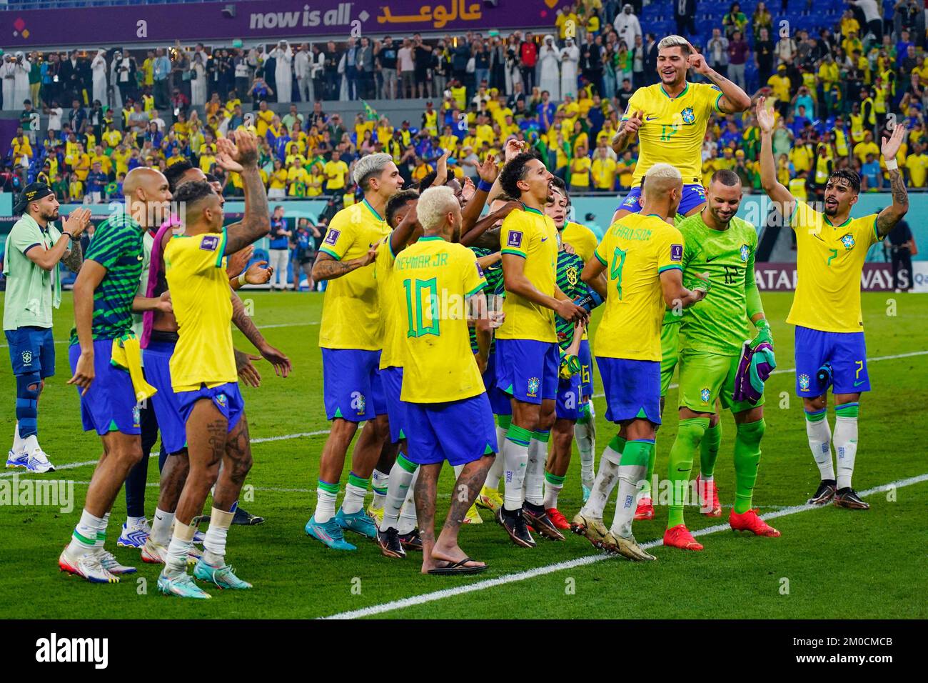 Doha, Qatar. Dec 5, 202Brazil players celebrating the victory during ...