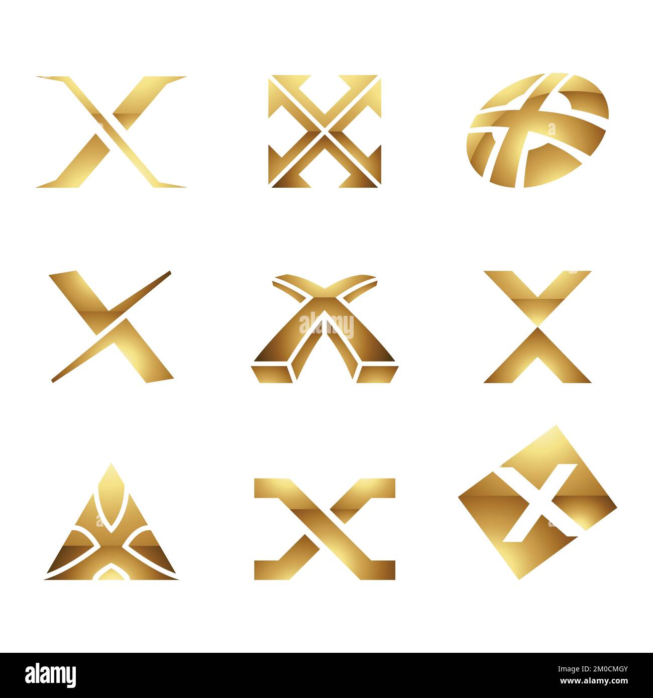 Golden Glossy Letter X Icons on a White Background Stock Vector Image ...